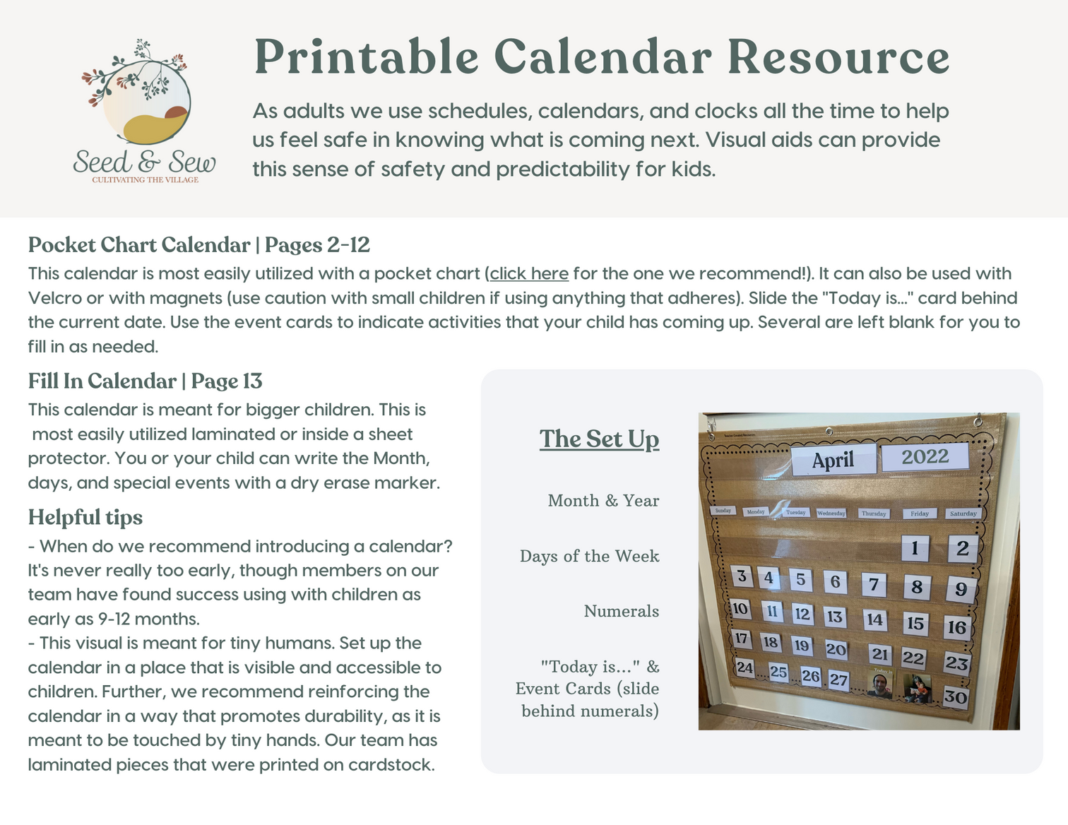 Calendar digital download – Seed & Sew